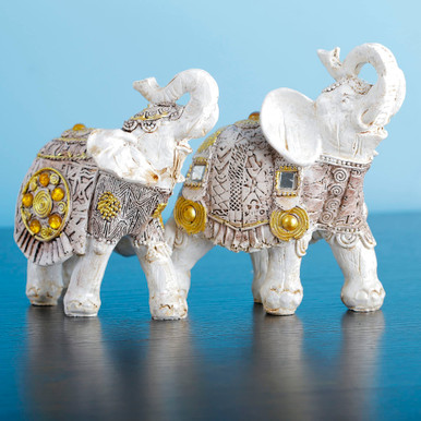 Wisifayardin Set of 2 Elephant Statues with Trunk Up Couple Elephant ...