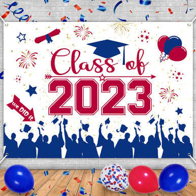 2023 Graduation Backdrop Banner, 70" x 42" Red and Blue Graduation ...