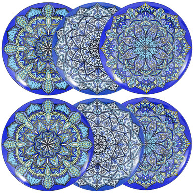 BFU 8 inch Porcelain Dinner Plates, Vintage Blue Plates Set of 6 for ...