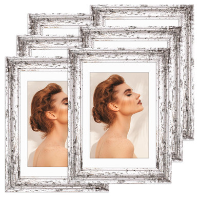 TWING 4X6 Picture Frames Distressed White Frame Set of 6 with Wave ...