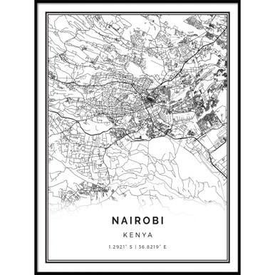 Squareious Nairobi map Poster Print | Modern Black and White Wall Art ...