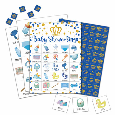 UTESG Baby Shower Bingo Cards, Blue and Gold Bingo Games Set, Baby Boy ...