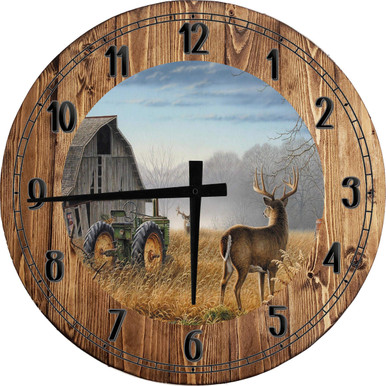 AMG Prints Barn Wall Clock Old Barn White Tail Deer Big Buck Antlers ...