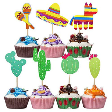 Mexican Fiesta Party Cupcake Toppers, Cactus Donkey Sombreros Cake ...