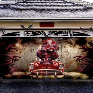 Halloween Garage Decorations Door Banner 16 x 7 ft, Horror Clown Garage ...