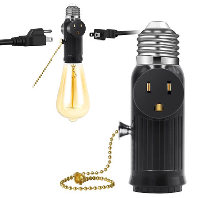 ABORNI Light Bulb Socket Adapter with Pull Chain, 3 Prong Light Socket ...