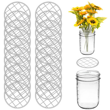 DLAND 20 Pieces Mason Jar Flower Frog Holder Lid Arrangement Flower Insert Lid Grid Organizer ...
