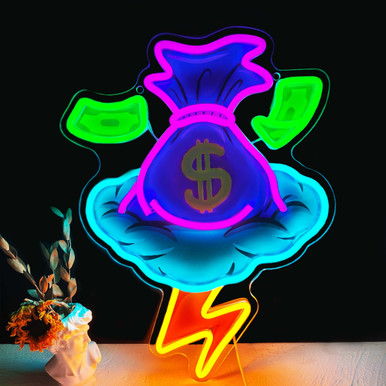 Flybaby Money Bag Neon Sign for Wall Decor Lightning Bolt Neon Light ...
