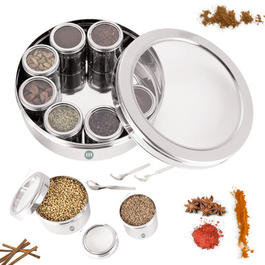 MARU 9 In 1 Spice Box Stainless Steel Stylish Extra Large, Masala Box ...