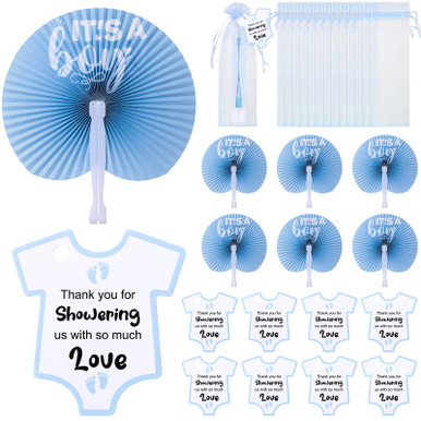 50 Sets Baby Shower Paper Hand Fans It's a Boy Folding Handheld Fans ...