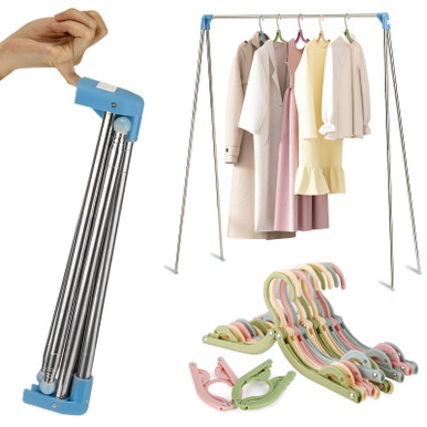 Portable Clothes Rack, 15-35in Stainless Steel Foldable Garment Rack ...
