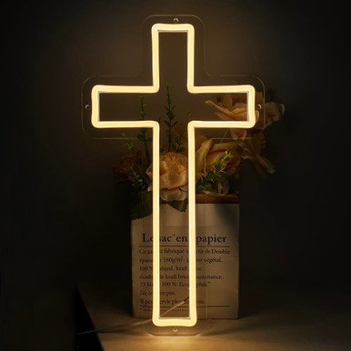 Cross Neon Sign, Jesus Cross Neon Sign Led Neon Light Jesus Decor, Red ...