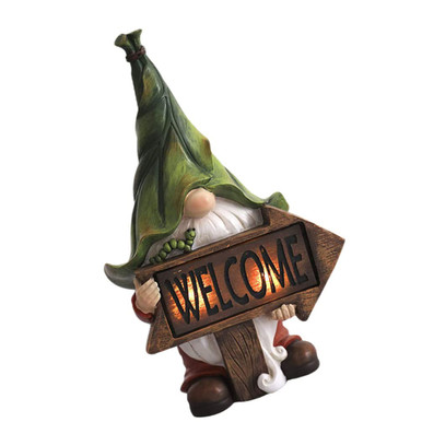 Happyyami Gnome Statue with LED Solar Light Welcome Sign Garden Elf ...
