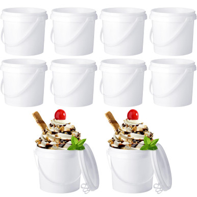 Uiifan 10 Pieces 0.5 Gallon 2 L Ice Cream Tub Round Plastic Bucket with ...