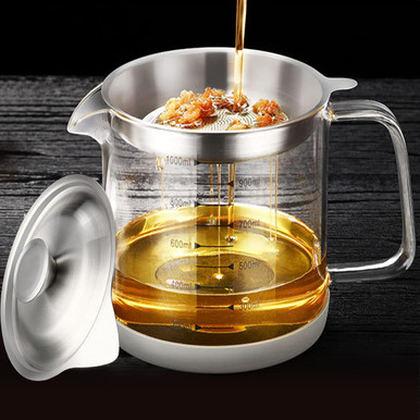 1.5L/50oz Glass Bacon Grease Container with Strainer, Cooking Oil ...
