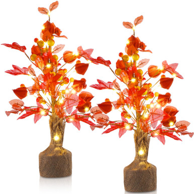 Crowye 2 Pieces Thanksgiving Lighted Maple Tree Tabletop Orange Red ...