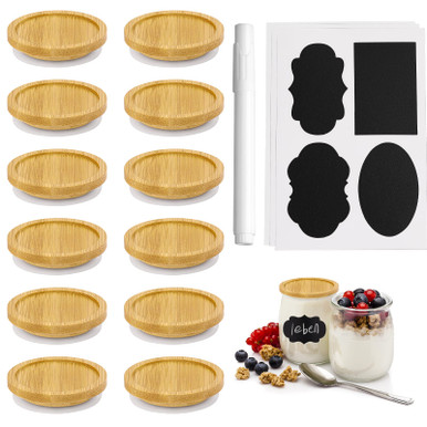 12 Pack Oui Jar Lids Set Bamboo Wood Lids with Sili-cone Sealing Rings ...