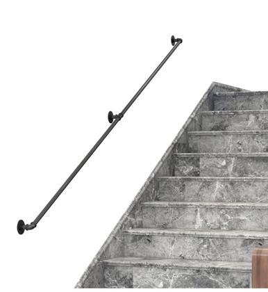 DIYHD 4FT Stair Black Pipe Handrail with 3 Wall Mount Supports,Round ...