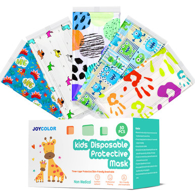 JOYCOLOR Kids Disposable Face Masks - 50 Pack Individually Wrapped ...