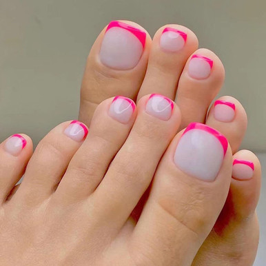 French Press on Toenails Short Square Fake Toenails Pink Tip Full Cover ...