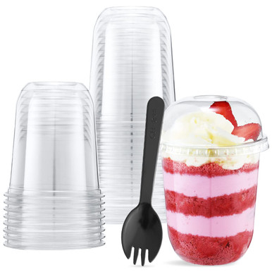 SHOPDAY 9 oz Clear Plastic Cups with Dome lids 50 Pack, Disposable ...