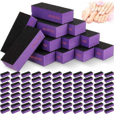 100 Pcs 60/60/100 Grit Nail Buffer Fingernail Sanding Block Polisher 3 ...