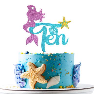 Mermaid Ten Cake Topper, Happy 10th Birthday Cake Decor, I'm Ten Sign ...