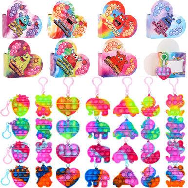28 Pcs Push Pop Fidget Sensory Fidget Toy Keychains with Valentine ...