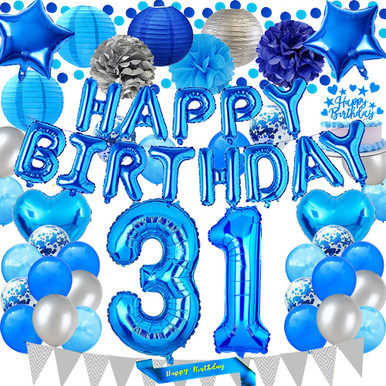 Santonila Blue 31st Birthday Decorations Happy Birthday Banner Sash and ...