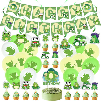 Frog Party Supplies, Cute Cartoon Frog Theme Birthday Decorations with ...