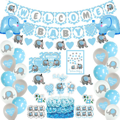 Blue Elephant Baby Shower Decorations for Boy Kit, Welcome Baby Banners ...