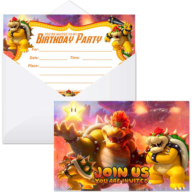 ZPLHBHX 16 Pack Bowser Birthday Invitation Cards with Envelopes for ...