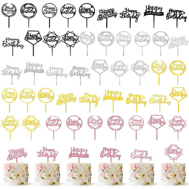 52 PCS Happy Birthday Cake Topper Acrylic Birthday Cupcake Topper Cake ...