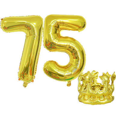 JENSENLIN 32-Inch Gold Number 75 Crown Balloon Set,75th Birthday ...