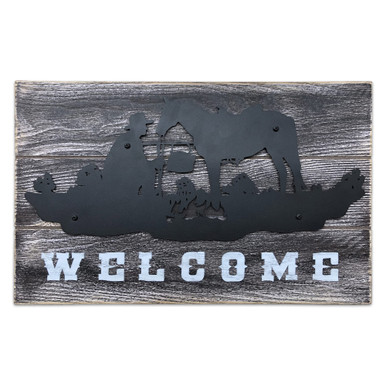VinSees Wood & Metal Welcome Sign for Front Door Porch, Rustic Western ...