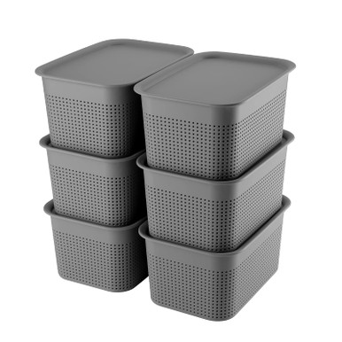 AREYZIN Plastic Storage Baskets With Lids Set of 6 Lidded Storage ...