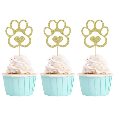 Dog Paw Print Cupcake Toppers - Puppy Dog Cake Toppers Set of 12pcs ...