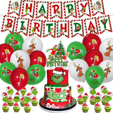 Grinch Christmas Birthday Decorations,Happy Birthday Banner,Holiday ...
