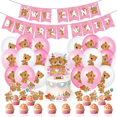 Teddy Bear Baby Shower Decorations Pink We Can Bearly Wait Banner Cake ...