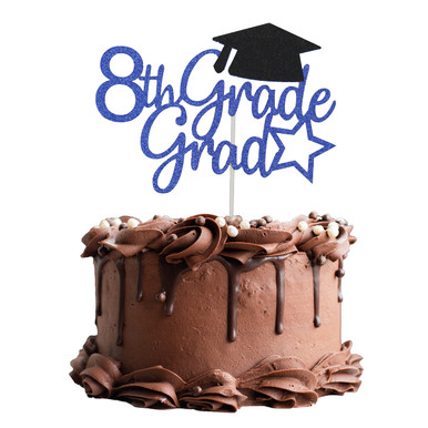 Blue Glitter 8th Grade Grad Cake Topper, 8th Grade Graduation ...