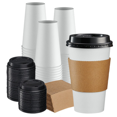 Comfy Package [100 Sets - 16 oz.] Disposable Coffee Cups with Lids ...
