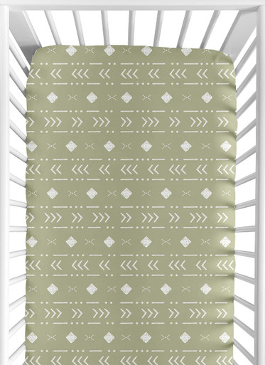 Sweet Jojo Designs Sage Green Boho Tribal Mudcloth Boy or Girl Fitted ...