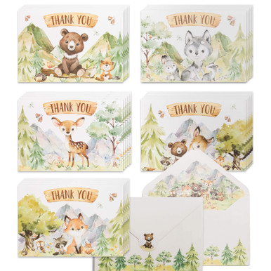 50 Woodland Thank You Cards, Bulk Forest & Mountain Animals Thank You ...