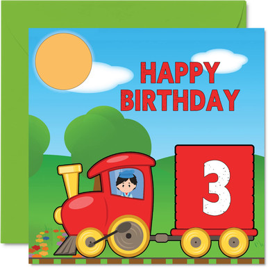 3rd Birthday Card Unisex - Train - Happy Birthday Card for 3 Year Old ...