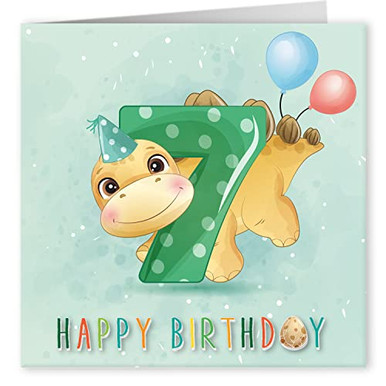 Cult Kitty - Dinosaur 7th Birthday Card - Happy Seventh Birthday - Cute ...