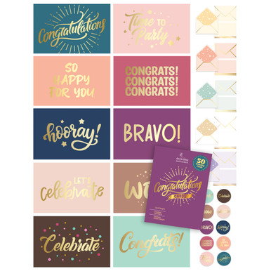 50 Gold-Foil Congratulations Cards with Envelopes - 10 Designs Bulk ...