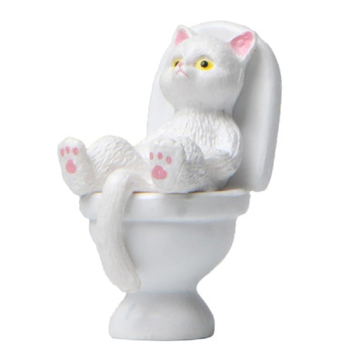 Cat On Toilet Statue Landscape Figurine Mini Garden Miniatures Ornament ...