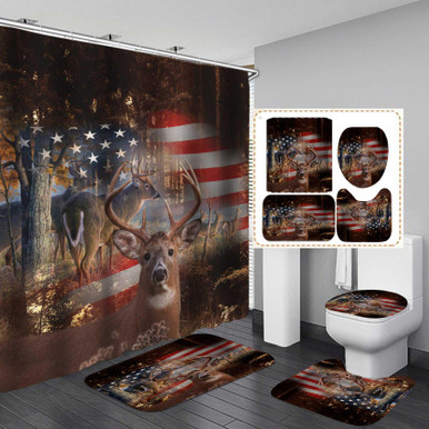 JAYDEN MADGE 4PCS Deer Shower Curtain Set, Patriotic Vintage American ...