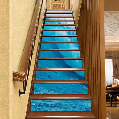 Ocean White Aqua Self Adhesive Stair Stickers, Peel and Stick Vinyl ...