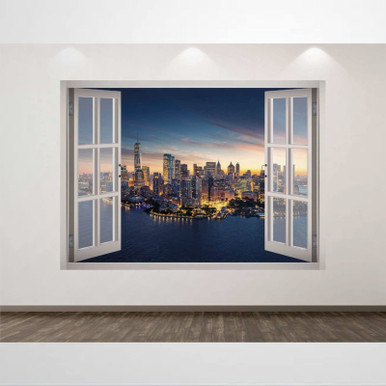 New York Wall Decal City Night Skyline 3D Window Wall Art Sticker Kids ...
